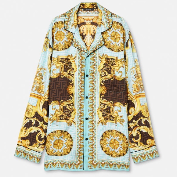 Fendace | Shirts | Fendace Mens Gold Baroque Silk Pyjama Top Size 5 L ...